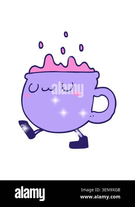 glitter effect animation of cartoon coffee cup walking Stock Video ...