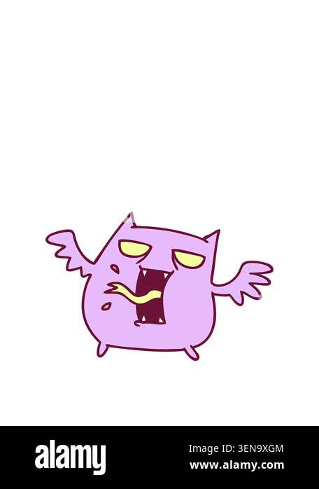 stretching up animation of freehand drawn cartoon of cute scary kawaii ...