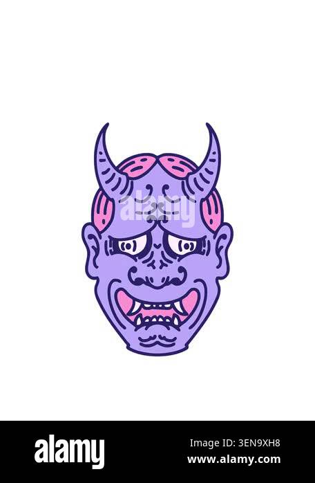 stretching up animation of a japanese theatre kabuki oni mask Stock ...