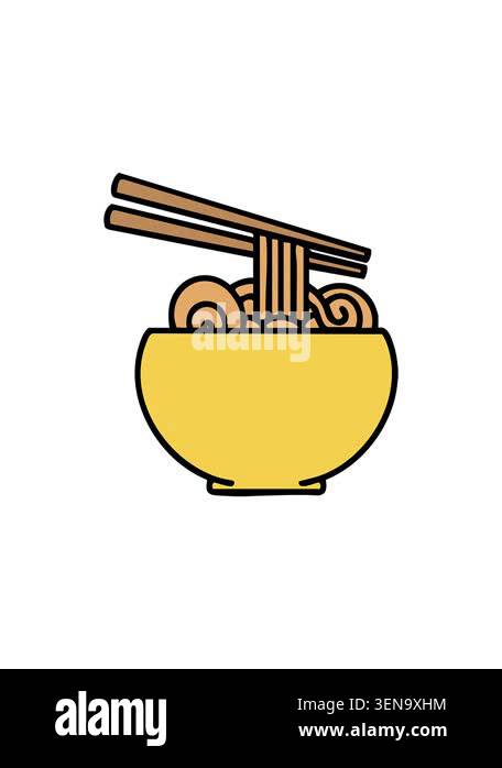 starburst effect animation of large bowl of noodles with chopsticks ...