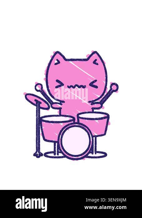 stretching up animation of Cat Drummer Chalk Drawing Stock Video ...