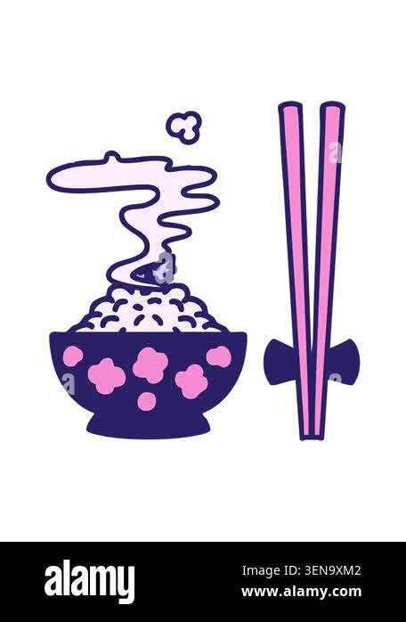 bob and pause animation of a steaming rice in patterned bowl Stock ...