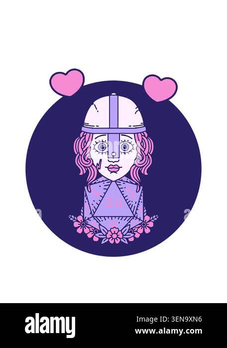 spinning hearts animation of icon of human fighter with natural 20 D20 ...
