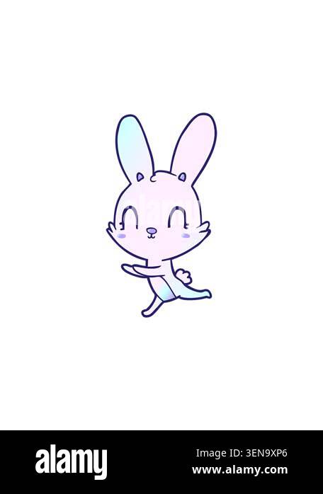 Cute animated cartoon bunny running with stars appearing and ...