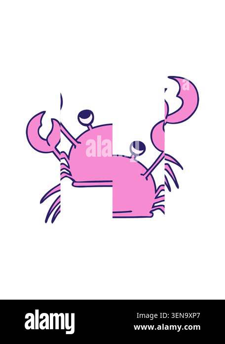 splitting motion animation of hand drawn quirky cartoon happy crab ...