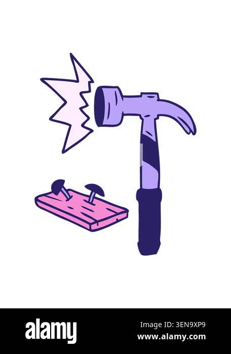 jiggle and pause animation of hand drawn cartoon doodle of a hammer and ...
