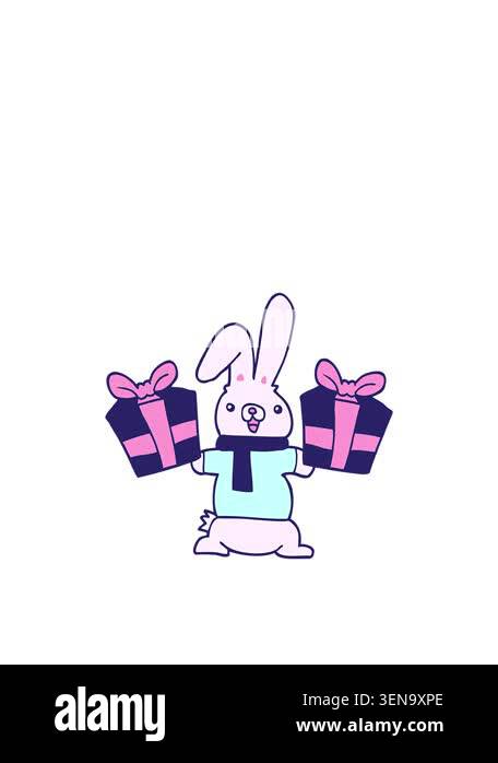 jumping motion animation of cartoon rabbit with christmas presents ...