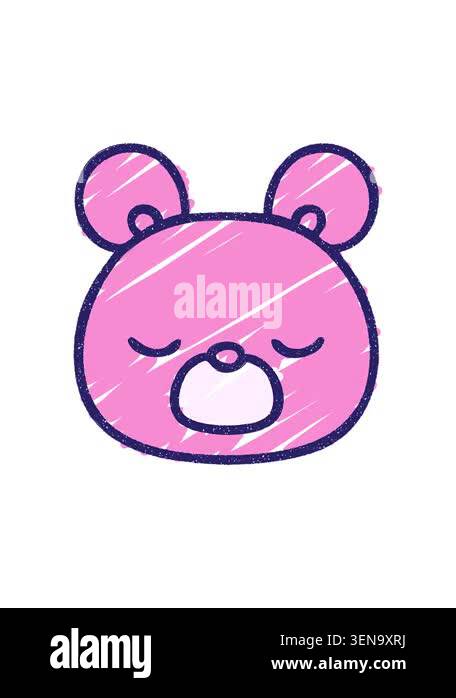 Animated pink bear face with closed eyes and a scribbled texture, on a ...
