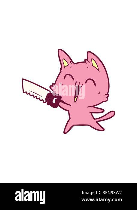 popping motion animation of happy cartoon cat in bright glow color ...