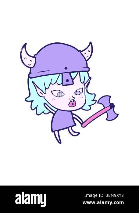 jiggle and pause animation of pretty cartoon viking elf girl Stock ...
