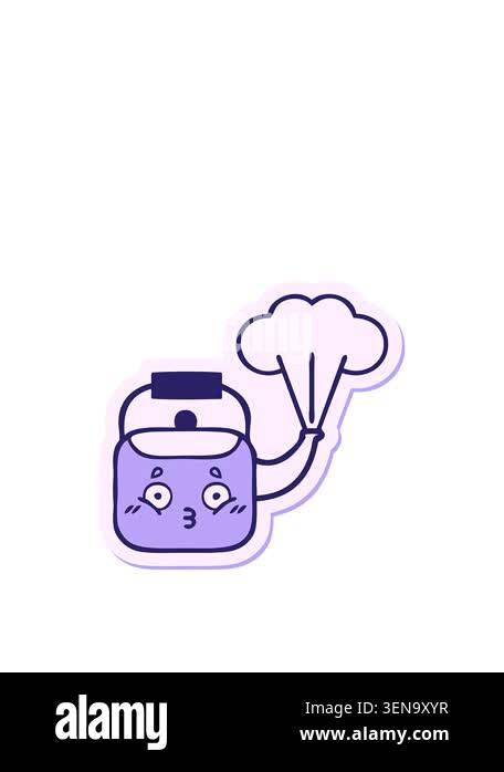 stretching up animation of sticker of a cute cartoon steaming kettle ...