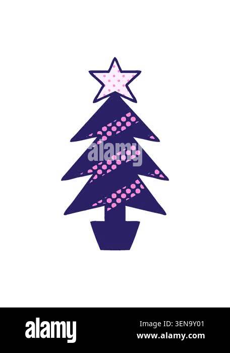 Animated Christmas tree with a star on top, featuring a dark blue ...