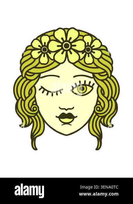 changing color animation of tattoo in traditional style of a maidens ...