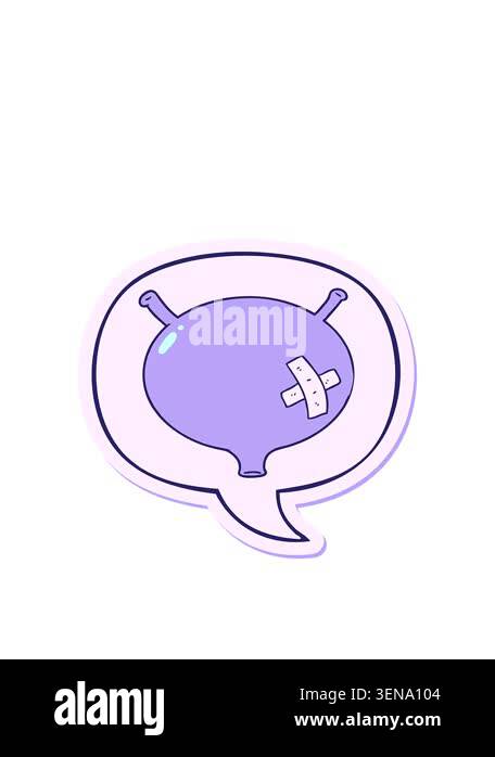 stretching up animation of cartoon bladder with speech bubble sticker ...