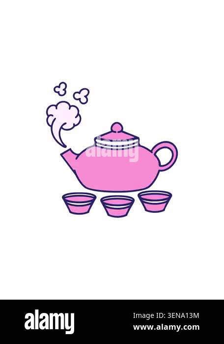 flashy sales animation of japanese tea pot with cups steaming design ...