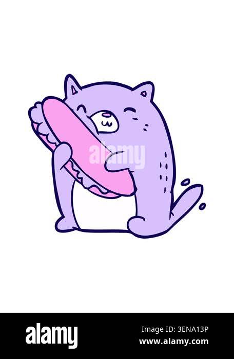 neon light effect animation of cartoon cat loving the amazing sandwich ...