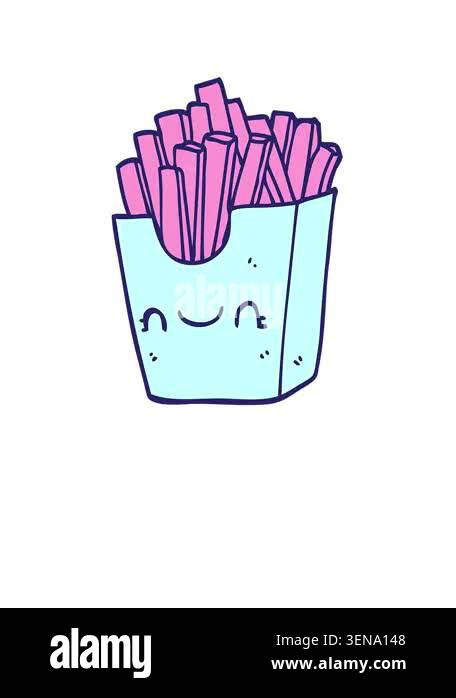 Cute animated french fries in a box with a happy face, isolated on ...