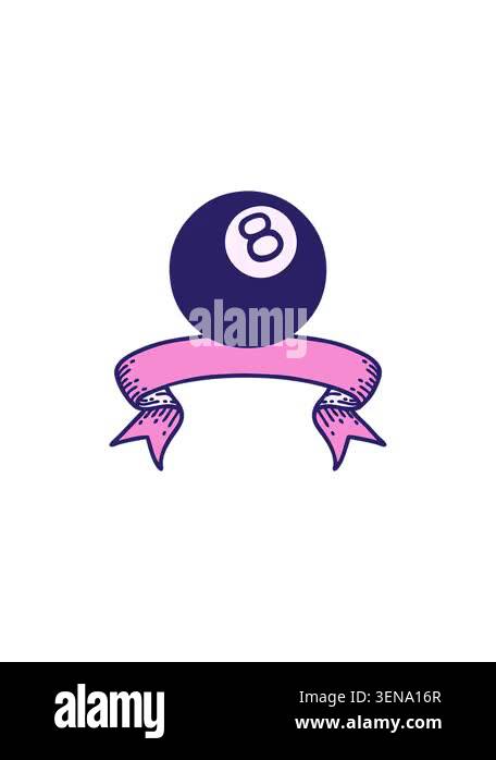 flashy sales animation of traditional tattoo with banner of 8 ball ...