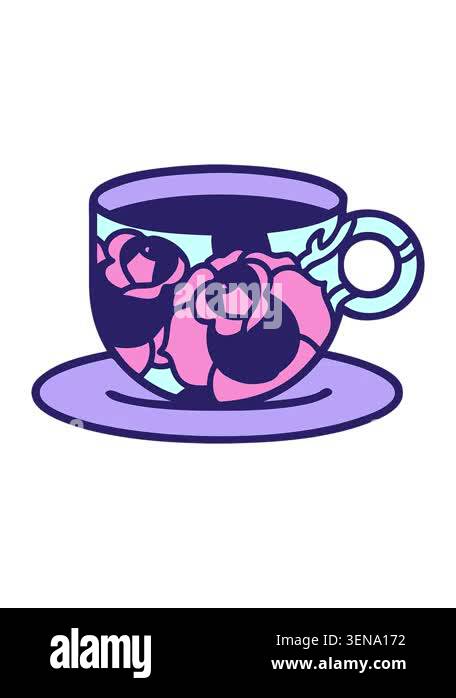 power up animation of tattoo in traditional style of a cup and flowers ...