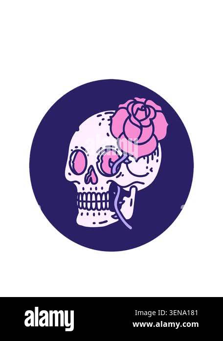 stretching up animation of an iconic tattoo style cartoon of a skull ...