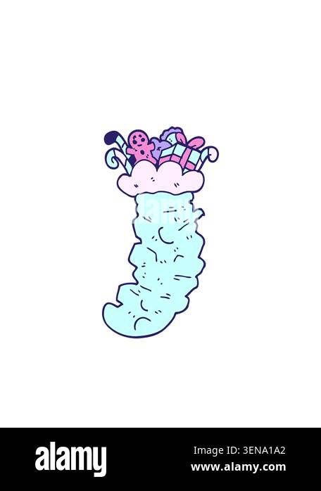 blinking radial lines animation of cartoon doodle christmas stocking ...