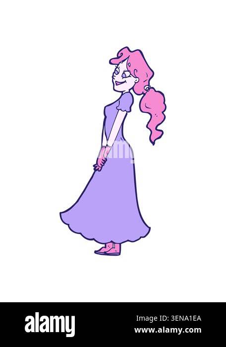 shine light effect animation of cartoon pretty woman in dress Stock ...