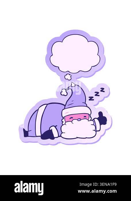 bob and pause animation of cartoon sleepy santa with thought bubble as ...