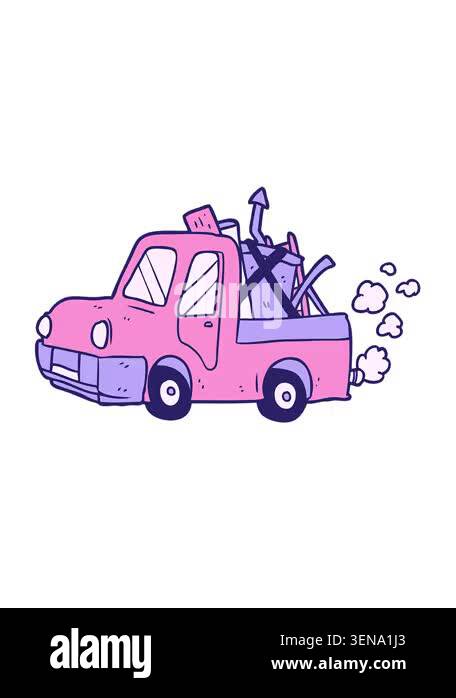vibrating motion animation of cartoon old truck full of junk Stock ...