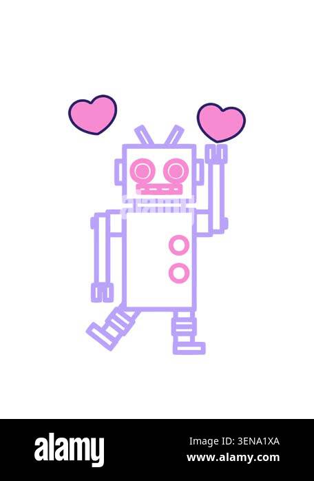 spinning hearts animation of dancing robot symbol icon Stock Video ...