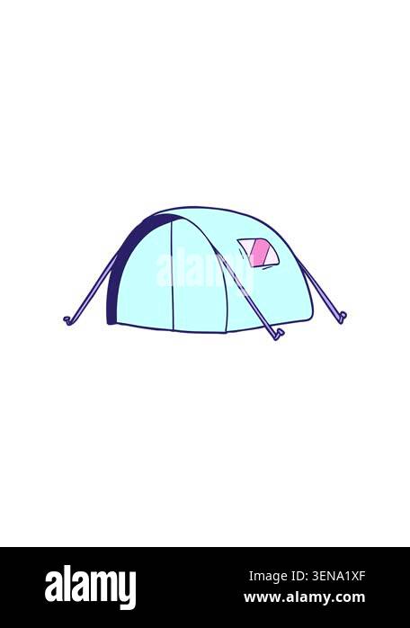 Blue camping tent with a side window set up outdoors in a natural ...