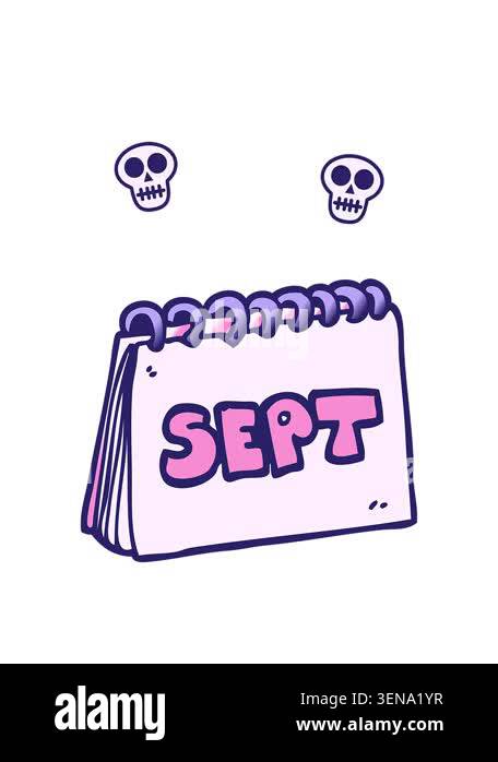 spinning skulls animation of cartoon calendar showing month of ...