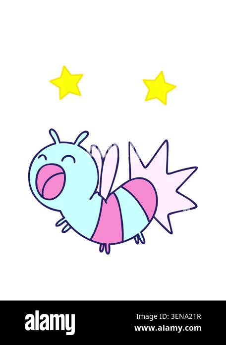 spinning stars animation of cartoon of a cute glowing bug Stock Video ...
