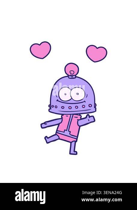 spinning hearts animation of happy cartoon robot with light bulb Stock ...