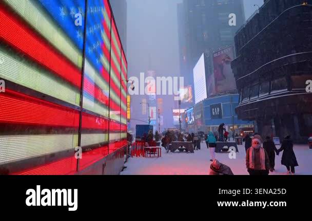 New York, USA, 9 January 2026: Pedestrians walking down Times Square ...