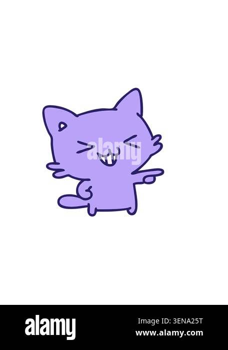 Purple cartoon cat character smiling and pointing with its paw Stock ...