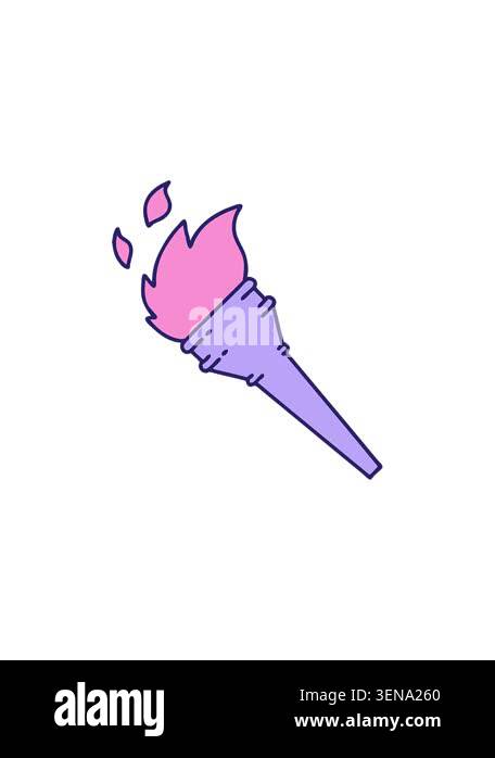 radioactive glowing animation of iconic tattoo style of a lit torch ...