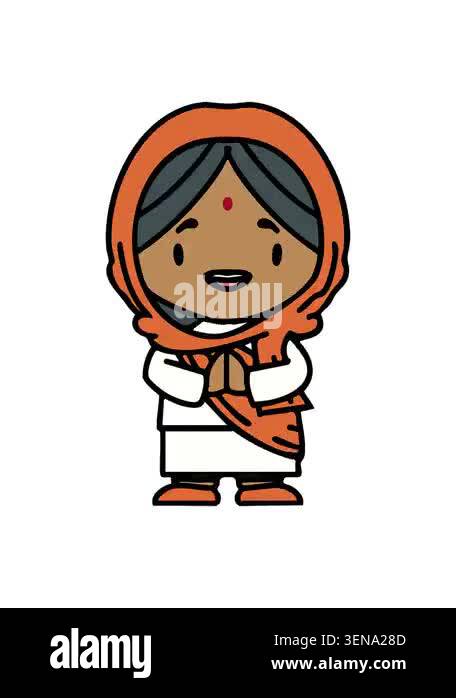 shivering motion animation of happy indian woman with hands together ...