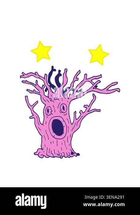 spinning stars animation of cartoon doodle spooky tree Stock Video ...