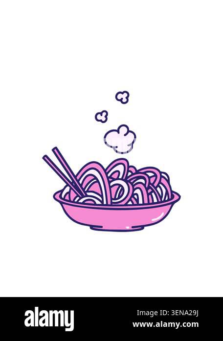 blinking radial lines animation of steaming udon noodles served in bowl ...