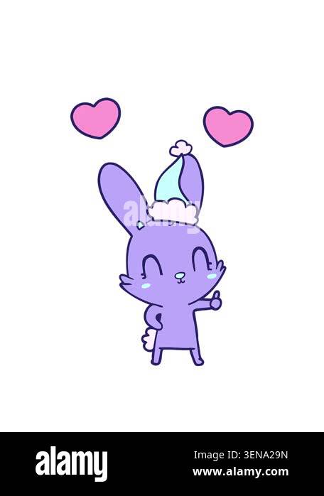 spinning hearts animation of cute hand drawn line drawing of a rabbit ...