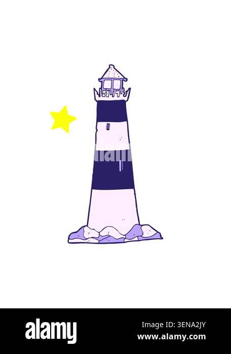 twinkling stars effect animation of cartoon light house Stock Video ...