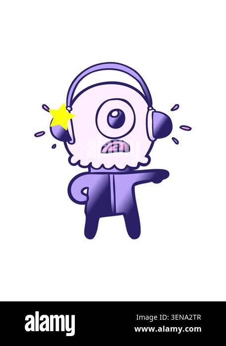 twinkling stars effect animation of cartoon cyclops alien spaceman ...