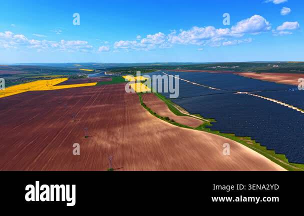Brown, yellow, blue and green patches in the landscape. Huge nature ...
