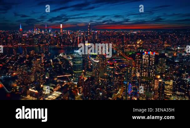Jaw-dropping panorama of metropolis at night. Sparkling lights of ...