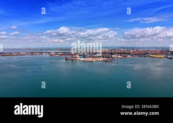 Approaching modern maritime facility against cloudy sky. Port of a ...