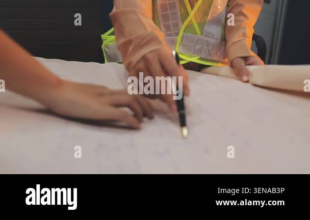 engineer woman architect working on construction project at office ...