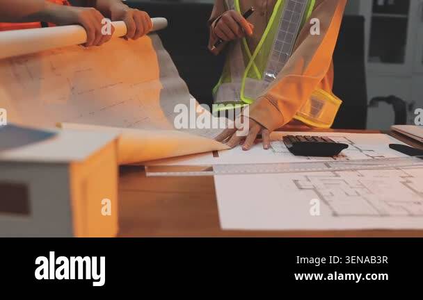 engineer architect working on blueprint in office Stock Video Footage ...