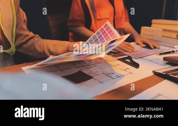close - up of male architect and engineer with blueprint Stock Video ...