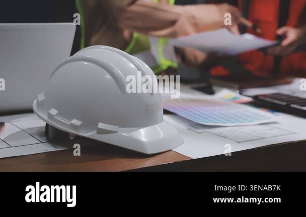 engineer working on blueprint at workplace Stock Video Footage - Alamy