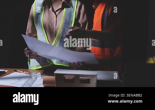 construction worker engineer working on blueprint at office Stock Video ...